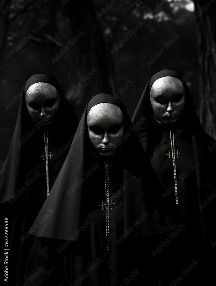 Satanist Nun Cult Meeting in the Forest - Dark, Mysterious Coven ...