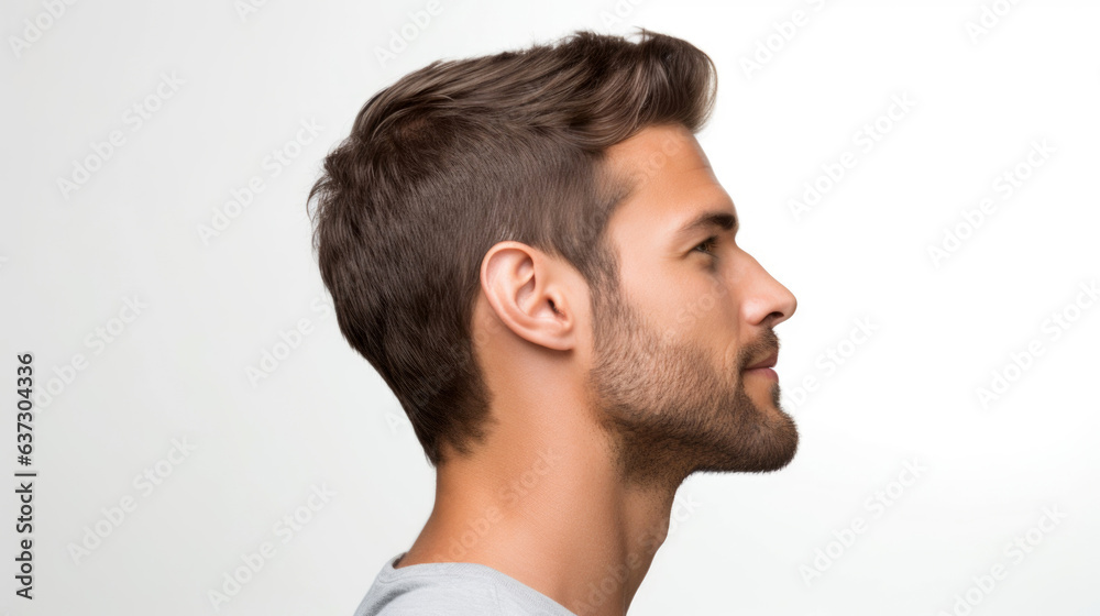 young man, side profile, low haircut, white background . Generative Ai ...