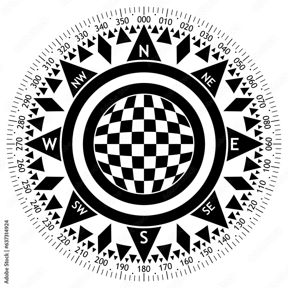 Kompassrose-Vektor mit acht Windrichtungen und 360 Grad Skala. Windrose ...
