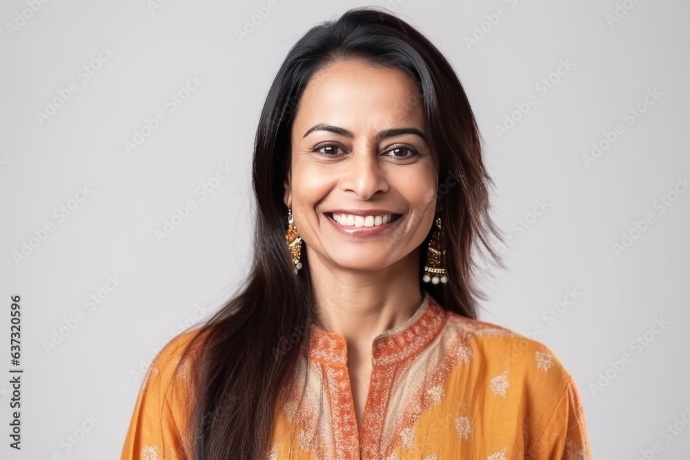 Medium shot portrait of an Indian woman in her 40s wearing kurta pajama ...
