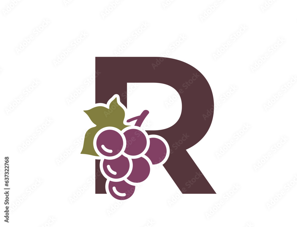 letter r with grapes. fruit alphabet logotype symbol. gardening ...