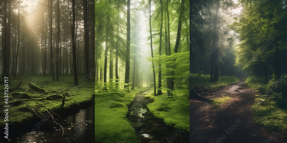 Forest background nature view in the green woods. Generative Ai. Stock ...