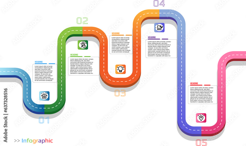 Infographic colorful roadmap, timeline business design template. Street ...