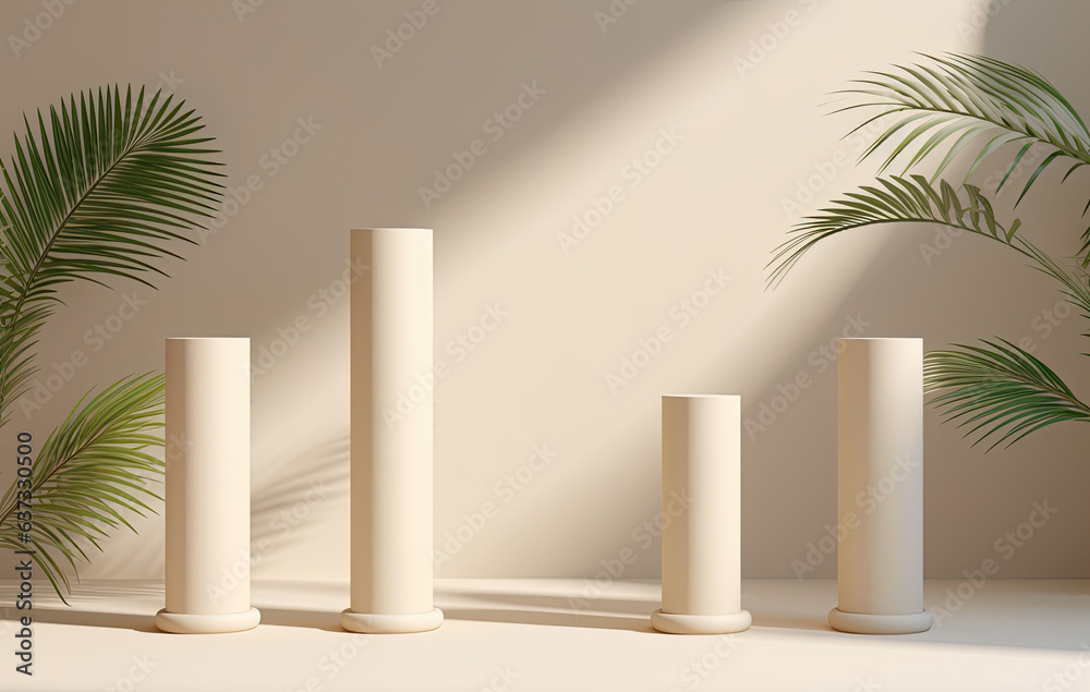 Green and white interior with columns, plants, and decorative elements ...