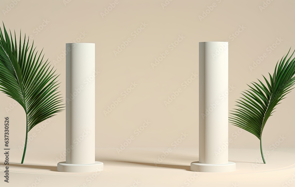 Green and white interior with columns, plants, and decorative elements ...