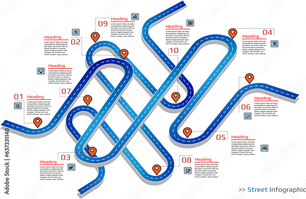 Infographic roadmap, timeline business design template. Street ...