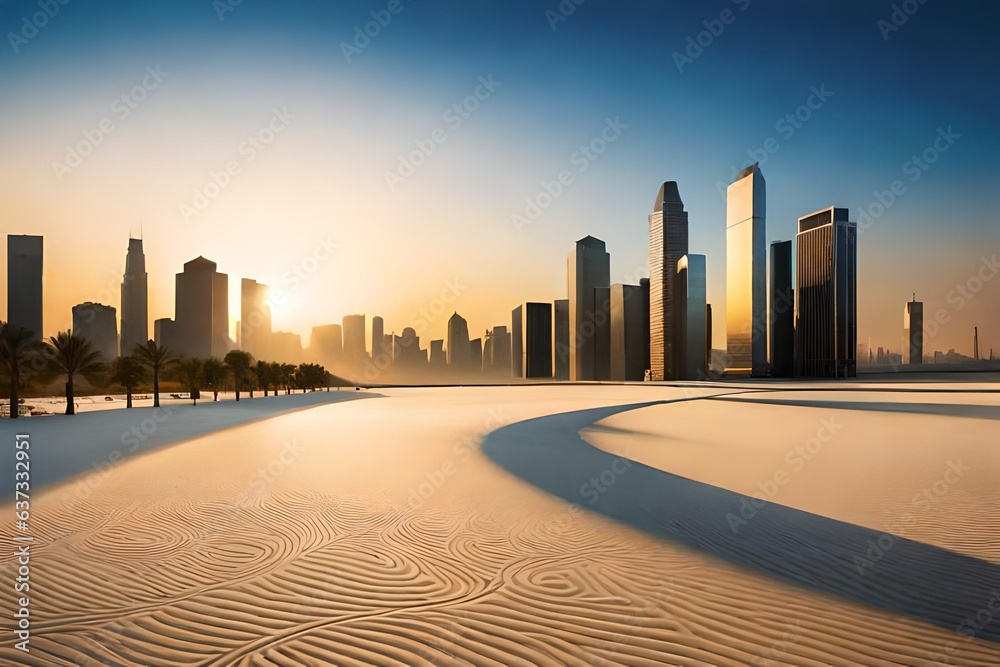 A city in the desert, a modern oasis rising from the sandy landscape ...