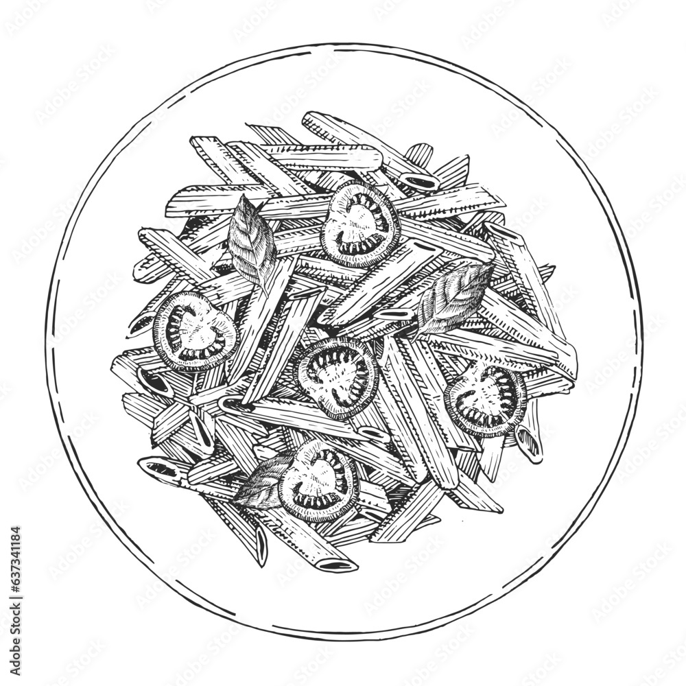 Traditional italian dishes. Hand-drawn illustration of Tortellini ...