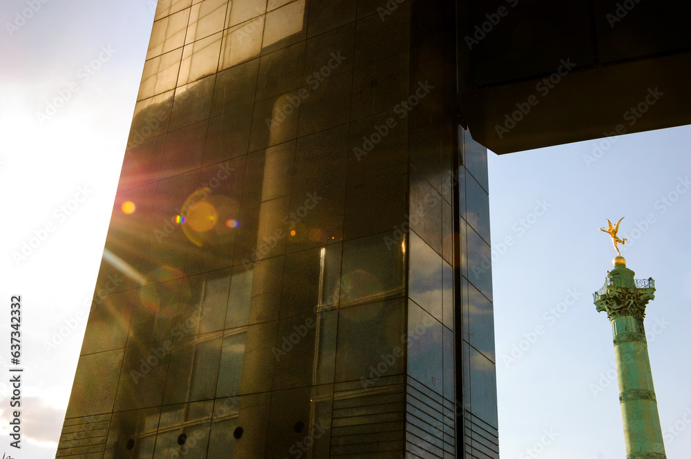 Place de la Bastille in Paris, France. July Column monument seen ...
