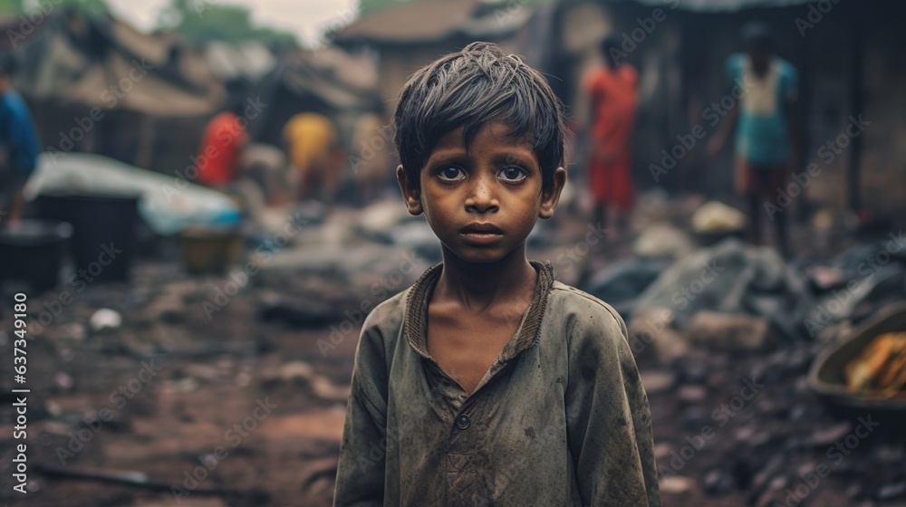 Hunger Poor Poverty. Social inequality, homeless indian kid begging for ...