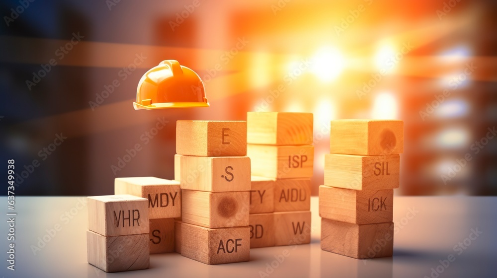 Work safety concept Safety at the workplace and compliance on wooden ...