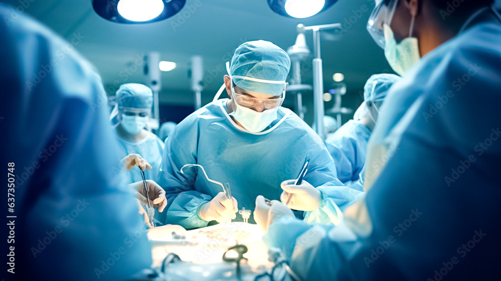 Medical team performing surgical operation in modern operating room ...