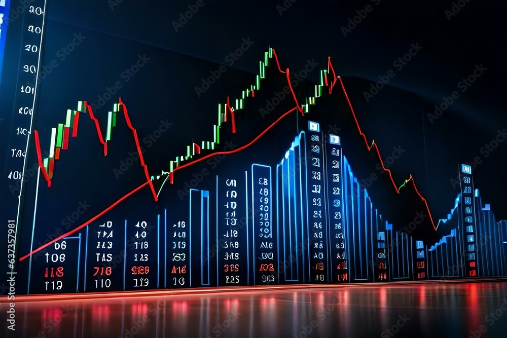 Technical price graph and indicator, red and blue candlestick chart on ...