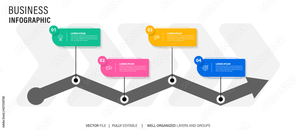 business process stage infographics template diagram banner with long rectangle box vertical ...