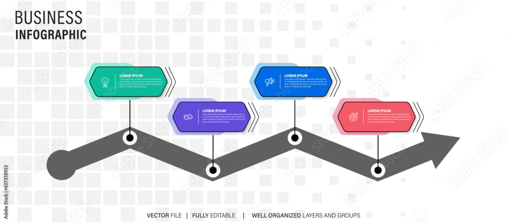 business process stage infographics template diagram banner with long rectangle box vertical ...
