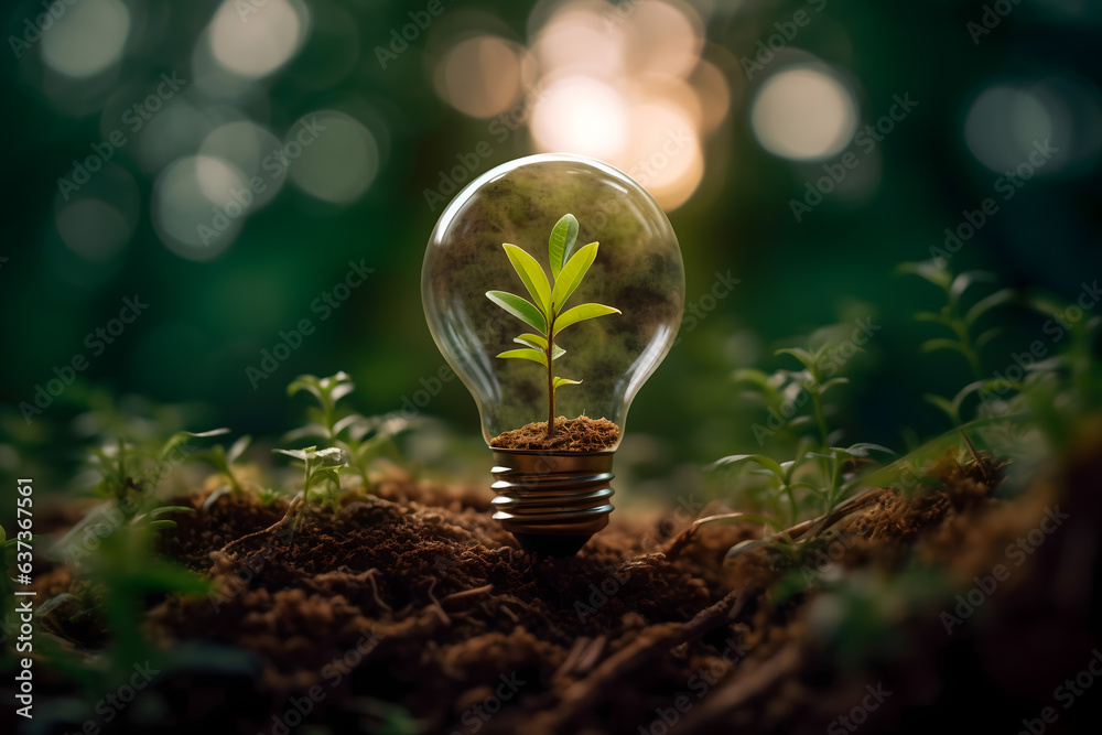 renewable energy light bulb with green energy, Earth Day or environment ...