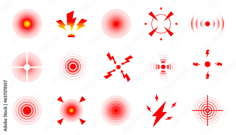 Circles symbols of pain. Red circles for marking human pain. Head ...
