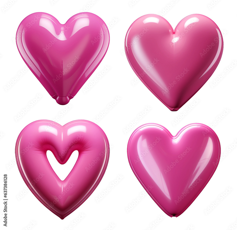 Pink Inflatable heart icon isolated. Gloss heart balloon on transparent ...