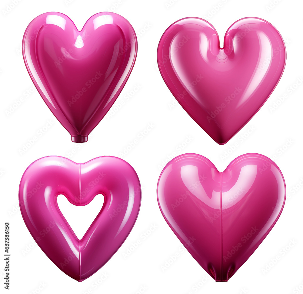 Pink Inflatable heart icon isolated. Gloss heart balloon on transparent ...