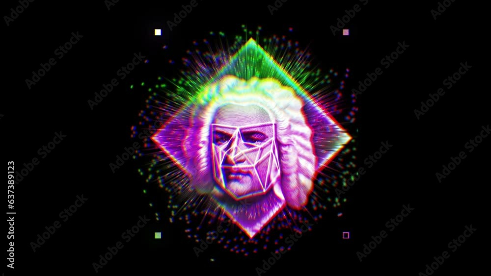 Vidéo Stock Bach Face 3D facial recognition animation effect on black ...