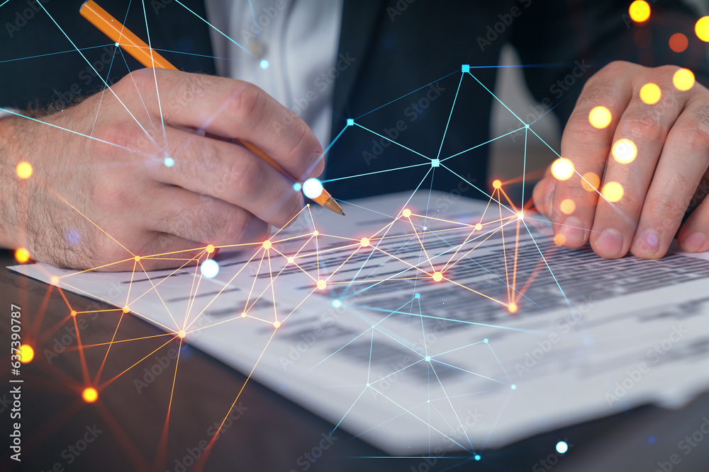 Businessman in formal wear taking notes signing contract at office ...