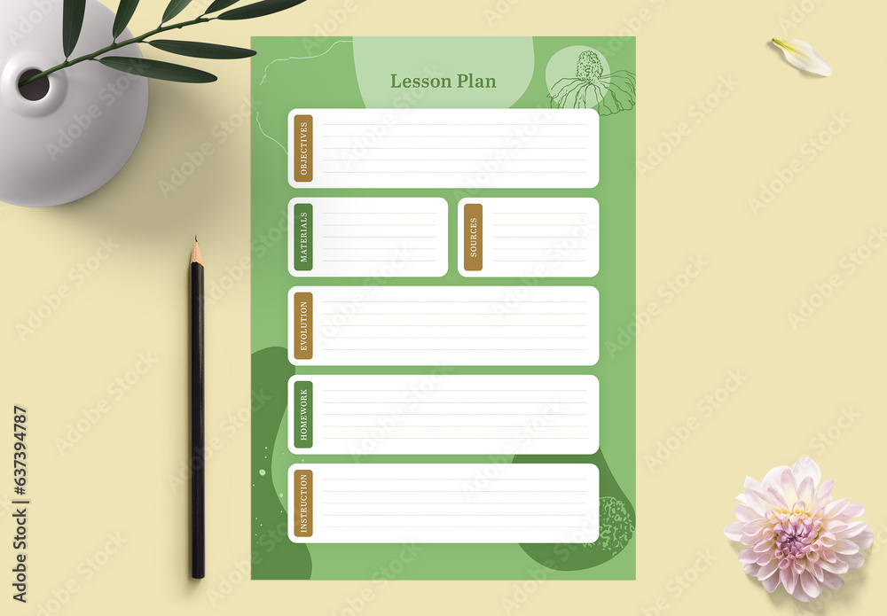 Lesson Plan layout with Green Accents Stock Template | Adobe Stock