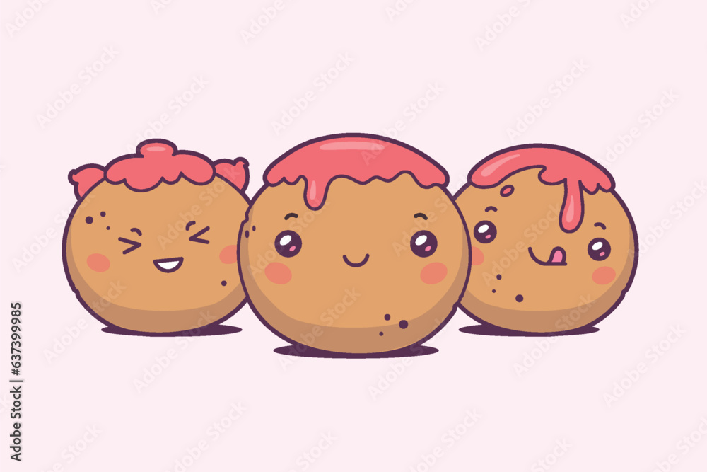 Funny kawaii meatball character vector cartoon illustration Stock ...