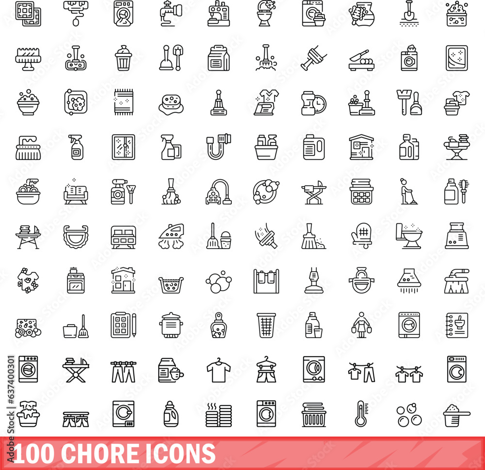 100 chore icons set. Outline illustration of 100 chore icons vector set ...