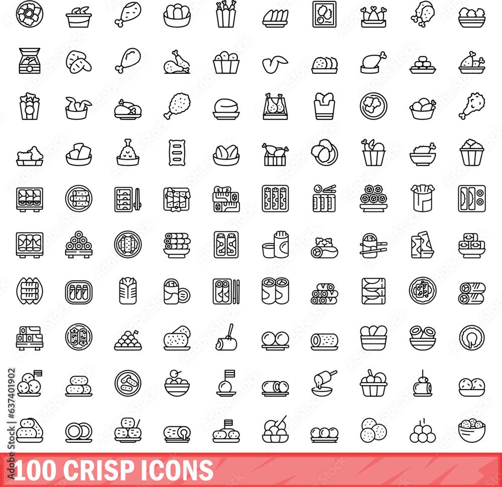 100 crisp icons set. Outline illustration of 100 crisp icons vector set ...