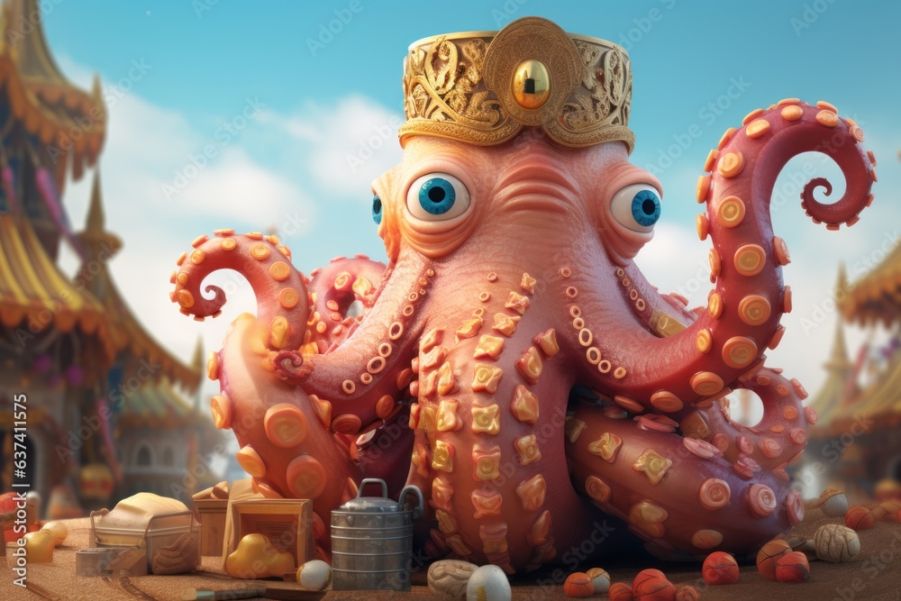 funny character of a friendly octopus cartoon style, ai tools generated ...