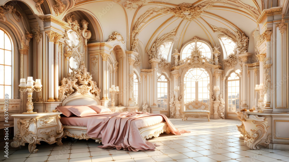 Bedroom interior decorated in fancy posh neoclassicism style with white ...