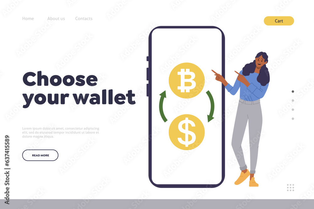 Choose your wallet concept for landing page design template with woman ...
