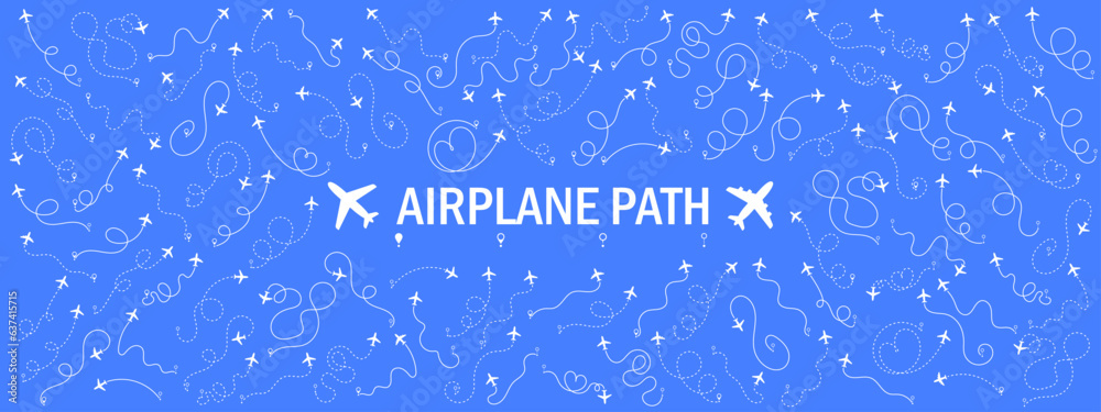 Airplane or aeroplane routes path big set. Travel concept from start ...