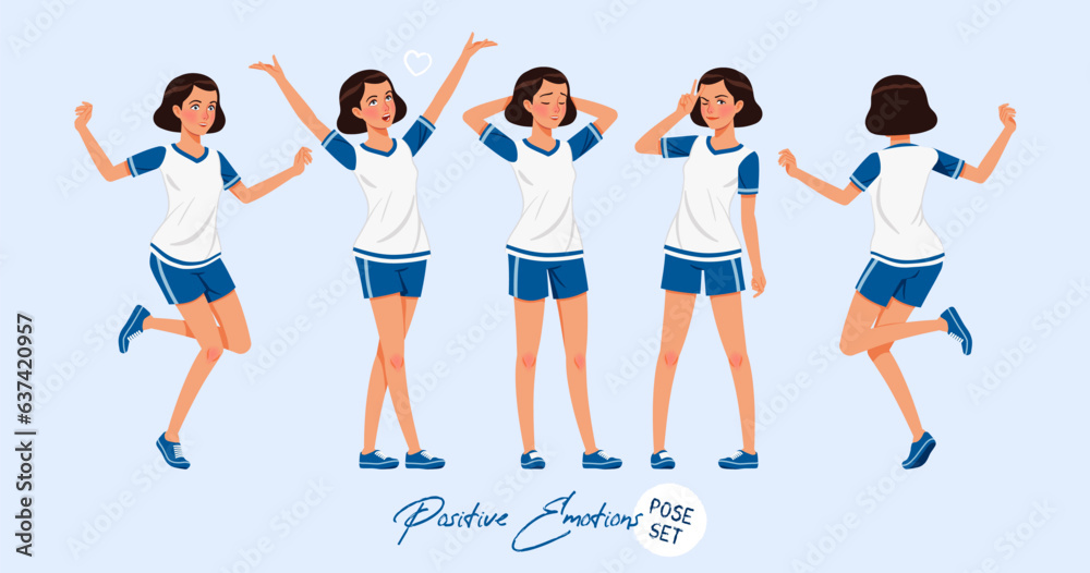 Sporty teenage active girl set feeling positive emotions. Young woman ...
