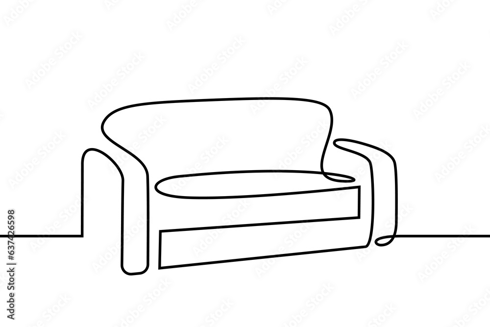 Sofa in continuous line art drawing style. Couch home furniture black ...