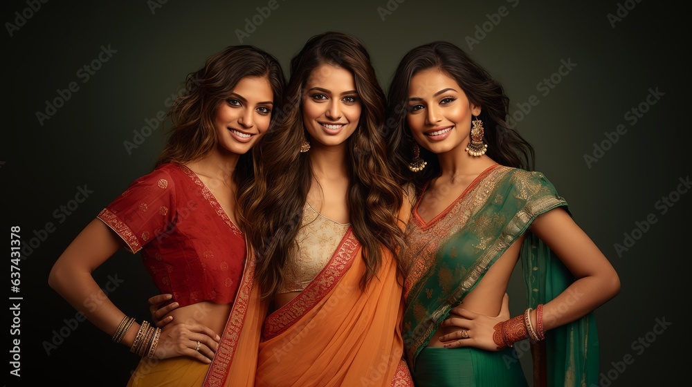 Beautiful Indian models in traditional Indian sarees. Stock Photo ...