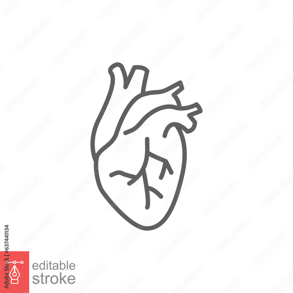 Human heart icon. Simple outline style. Internal organ, real ...