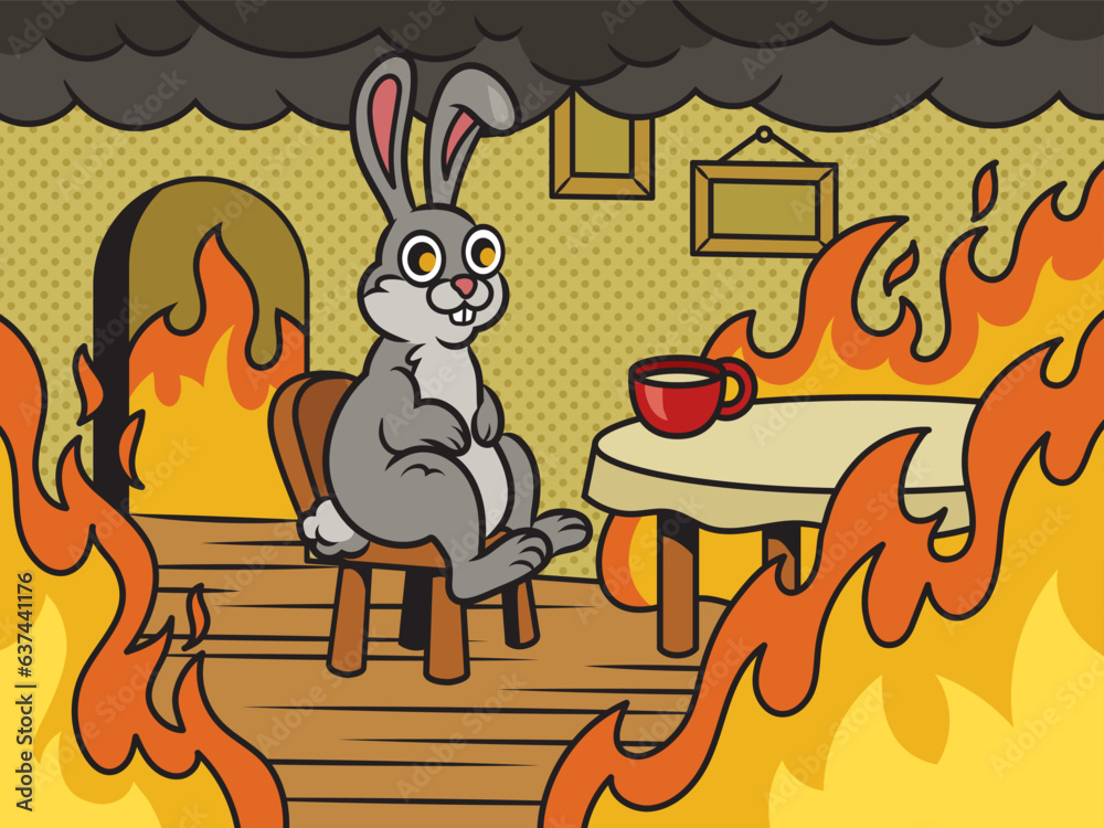 Rabbit hare bunny in fire meme This is fine pinup pop art retro vector ...