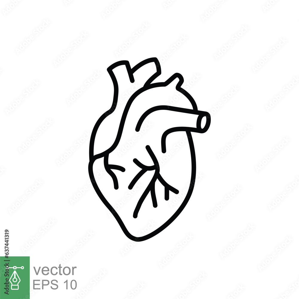 Human heart icon. Simple outline style. Internal organ, real ...