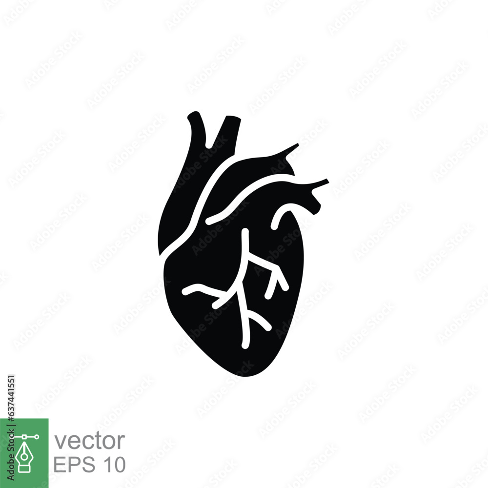 Human heart icon. Simple solid style. Internal organ, real, cardiology ...