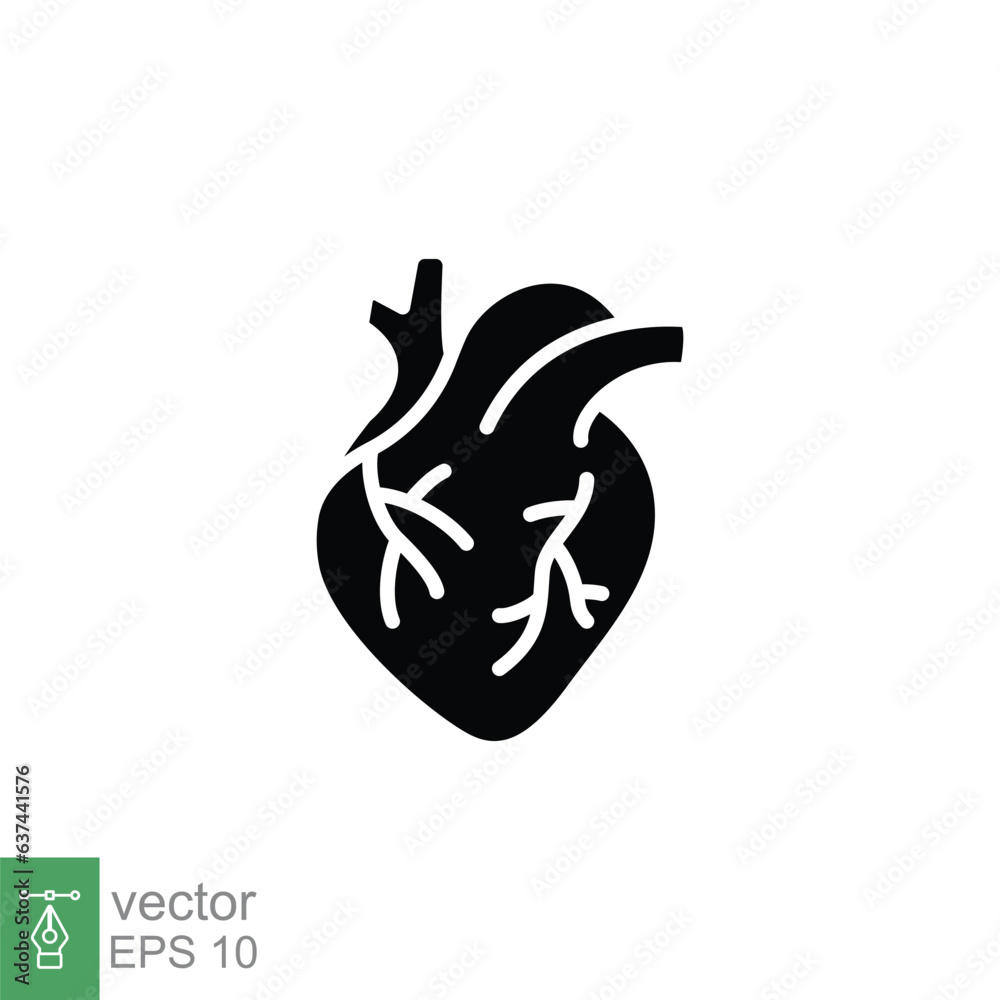Human heart icon. Simple solid style. Internal organ, real, cardiology ...