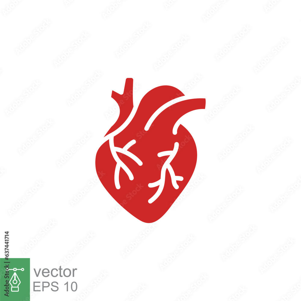 Red human heart icon. Simple solid, flat style. Internal organ, real ...