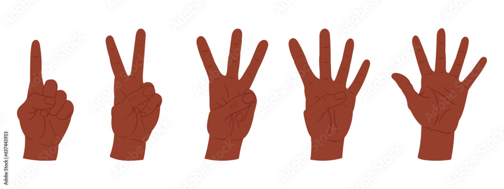 Counting hands. Cartoon hand palms gestures, counting from one to five ...