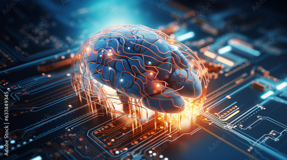Nervous system in the human brain is powered by artificial intelligence.concept of a neural ...