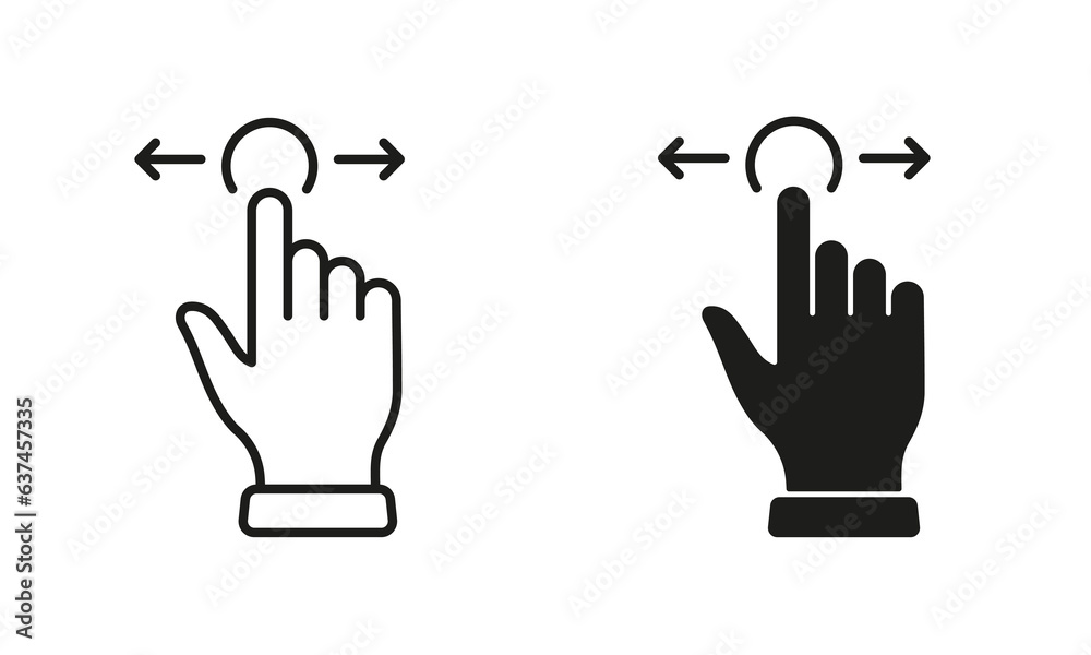 Swipe Gesture to Right and Left, Hand Cursor of Computer Mouse Line and ...