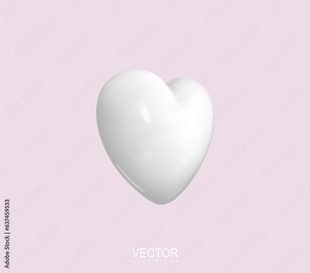 White heart. Realistic 3d design icon white heart symbol love. Side ...