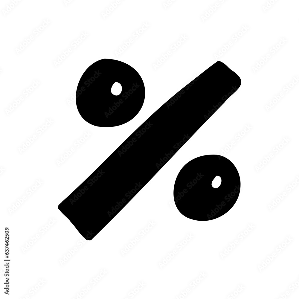 Percent symbol bold font in doodle hand drawn style isolated on white ...