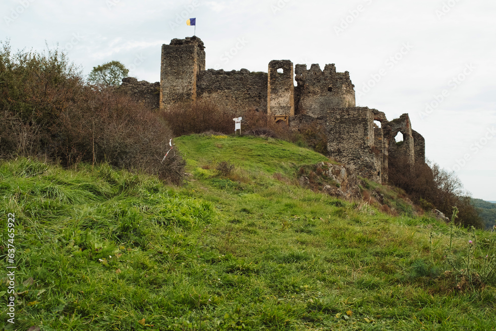 Ruins of medieval mountain Romanian castle Şoimoş Fortress (Cetatea ...