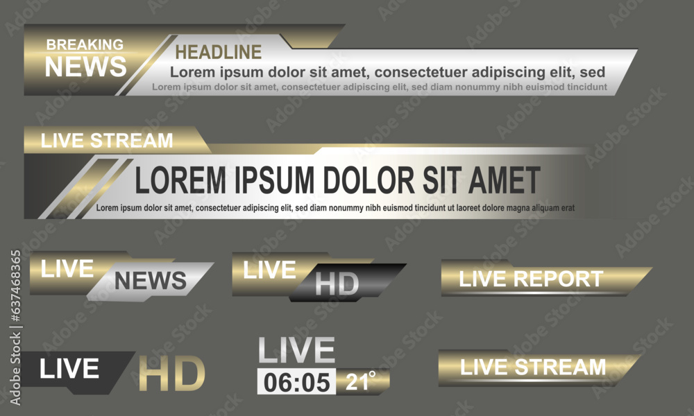 Broadcast News Lower Thirds Template layout gold grey set collection ...