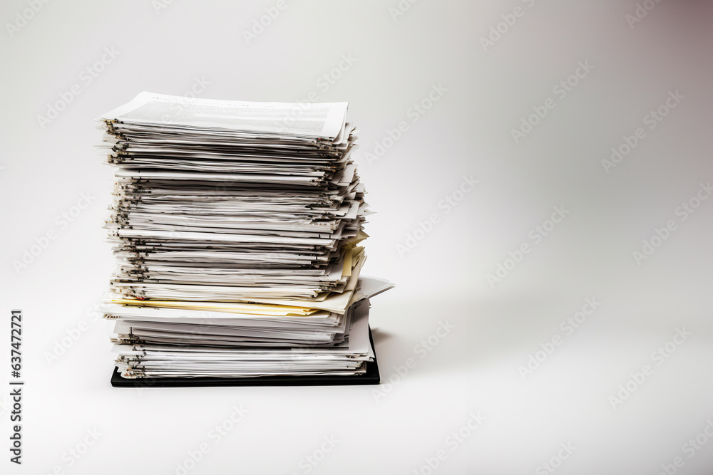 Pile of documents and contracts isolated on white background. Files and ...